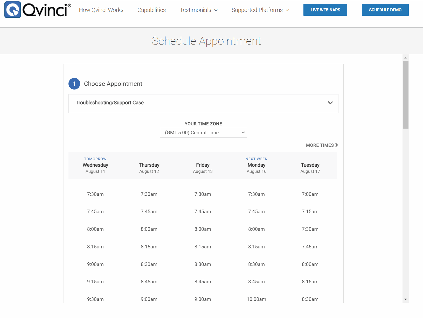 Schedule An Appointment Qvinci Software